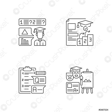 Questioning Checklist Pixel Perfect Linear Icons Set Stock Vector