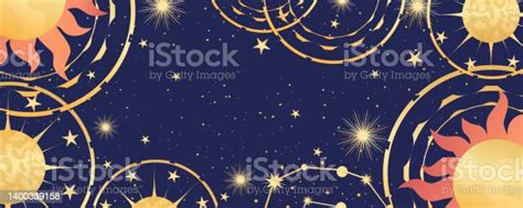 별자리 별 태양 및 달이있는 천상의 점성술 배경 신비한 점성술 황금 표시가있는 천상의 공간 벡터 일러스트레이션 금 금속에 대한 스톡 벡터 아트 및 기타 이미지 Istock
