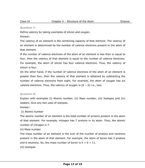 Class Th Science Structure Of The Atom NCERT Solution CBSE
