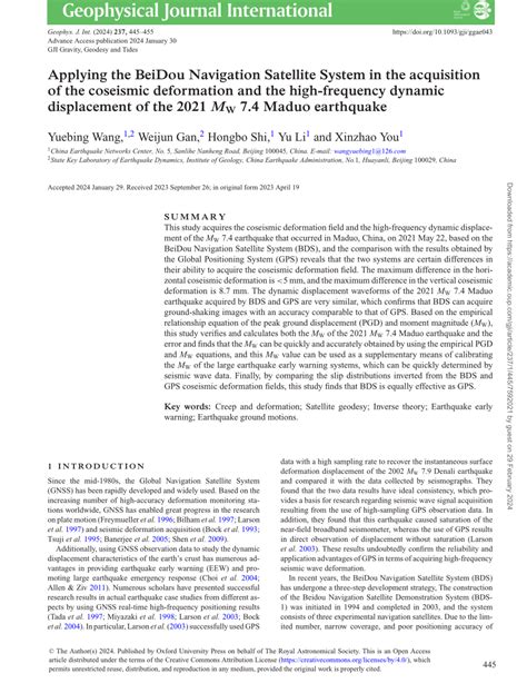 Pdf Applying The Beidou Navigation Satellite System In The Acquisition Of The Coseismic