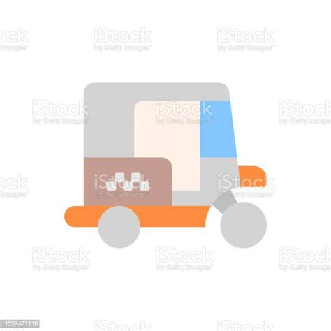 툭툭 자동차 아이콘 Ui 및 Ux 웹 사이트 또는 모바일 응용 프로그램에 대한 택시 서비스 아이콘의 간단한 색상 벡터 요소 개념에 대한 스톡 벡터 아트 및 기타 이미지