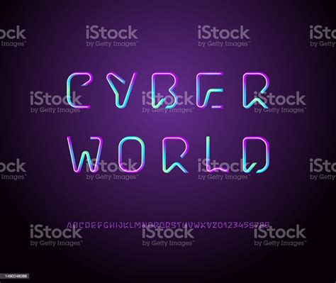 기술 밝은 글꼴 얇은 디지털 알파벳 A에서 Z까지의 트렌디 한 대문자 라틴 문자 및 0에서 9까지의 아랍 숫자 디자인 벡터 일러스트레이션 10eps 메타버스에 대한 스톡