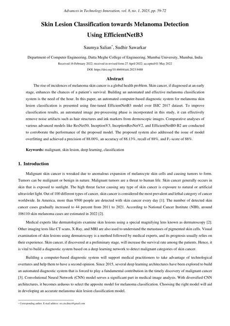 Pdf Skin Lesion Classification Towards Melanoma Detection Using
