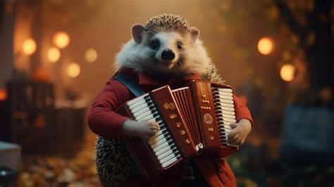 Premium Ai Image Hedgehog Playing Accordion During An Oktoberfest Event Generative Ai