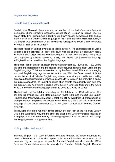 Textbook Chapter 1 English And Englishes English And Englishes Periods And Evolution Of