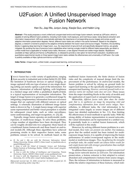 Pdf U2fusion A Unified Unsupervised Image Fusion Network