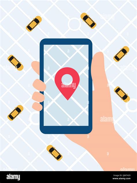 Online Taxi Service App Hand With Smartphone And Taxi Application On