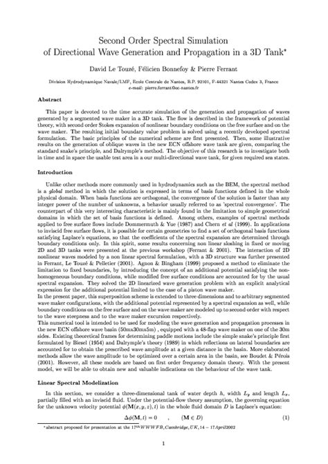 Pdf Second Order Spectral Simulation Of Directional Wave Generation