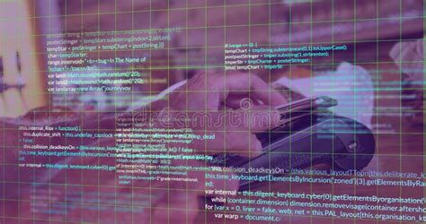 Typing On Keyboard Hands Over Programming Code Animation With Grid Overlay Stock Video Video