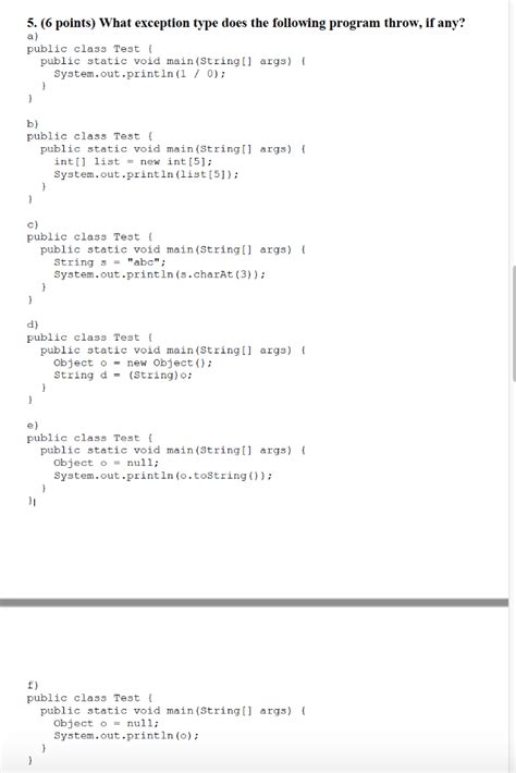solved 5 6 points what exception type does the following
