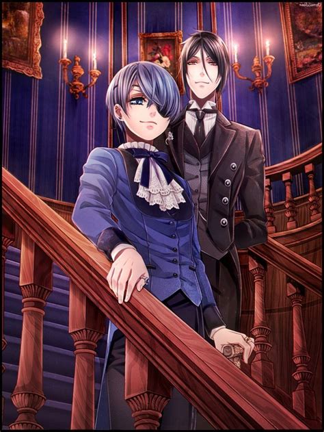 Two Anime Characters Standing Next To Each Other On A Stair Case In An Old Building