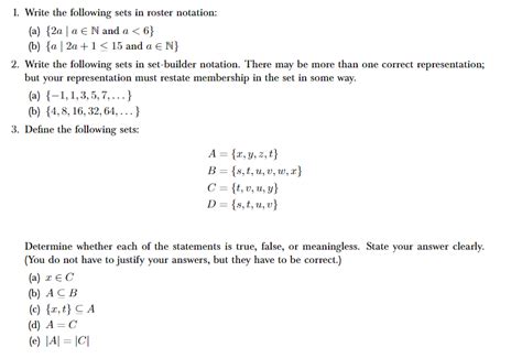 solved 1 write the following sets in roster notation a