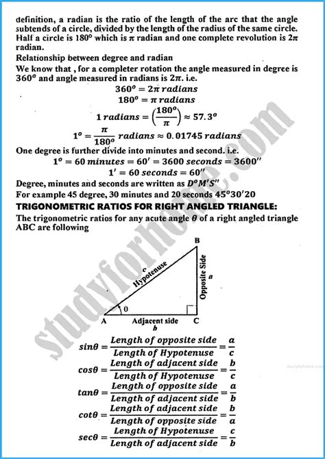 Solved Definition And Formulae Introduction To Trigonometry Mathematics 10th