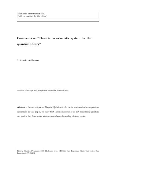 Pdf Comments On There Is No Axiomatic System For The Quantum Theory