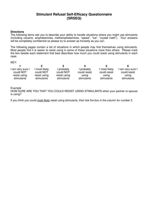 Pdf Development And Validation Of The Stimulant Refusal Self Efficacy Questionnaire Srseq In