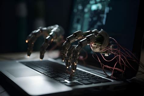 Premium Photo Metal Hands Of A Chat Robot Typing On A Keyboard