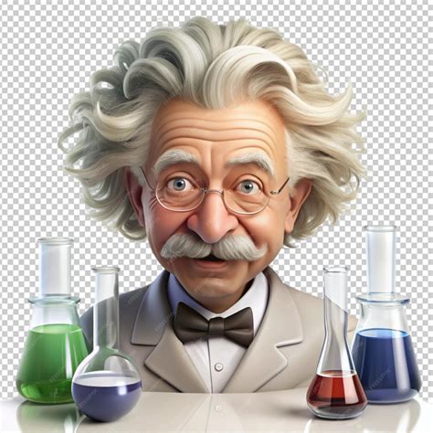 Albert Einstein Caricature With Lab Glassware Premium Ai Generated Psd
