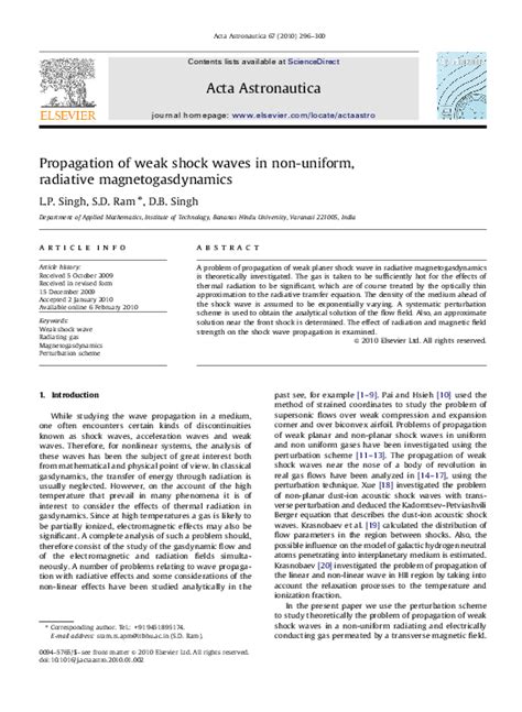 Pdf Propagation Of Weak Shock Waves In Non Uniform Radiative