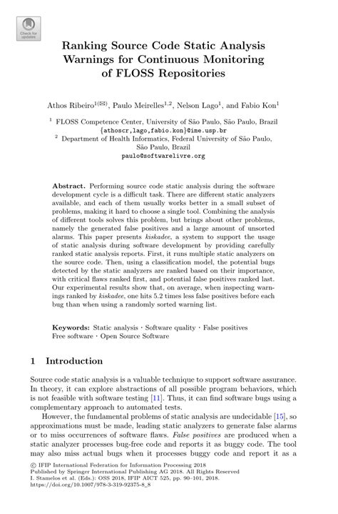 Pdf Ranking Source Code Static Analysis Warnings For Continuous