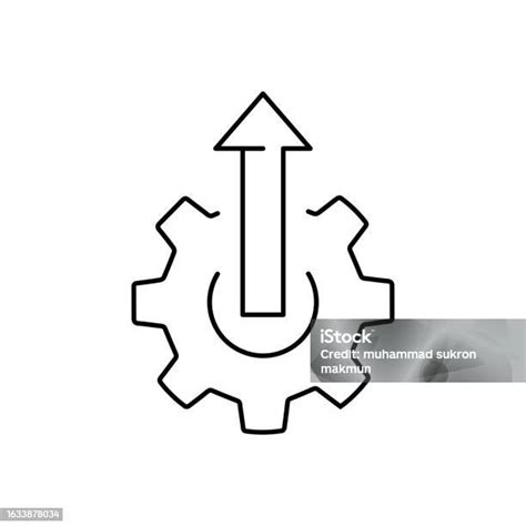 시스템 업그레이드 아이콘 화살표가 있는 기어 업데이트 프로세스 소프트웨어 설치 흰색 배경에 가는 선 기호 편집 가능한 획 벡터 그림 Eps10 개념에 대한 스톡 벡터 아트