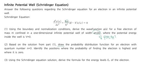 Solved Infinite Potential Well Schrödinger Equationanswer