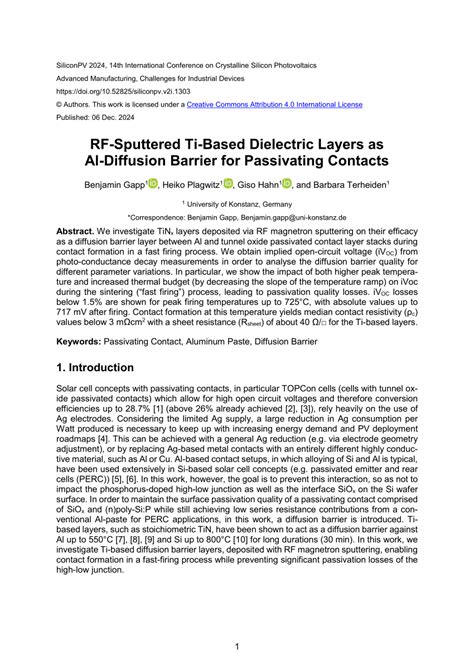 Pdf Rf Sputtered Ti Based Dielectric Layers As Al Diffusion Barrier