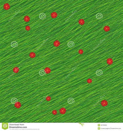 Eenvoudig Naadloos Patroon Met Groen Gras En Rode Bloemen Vector