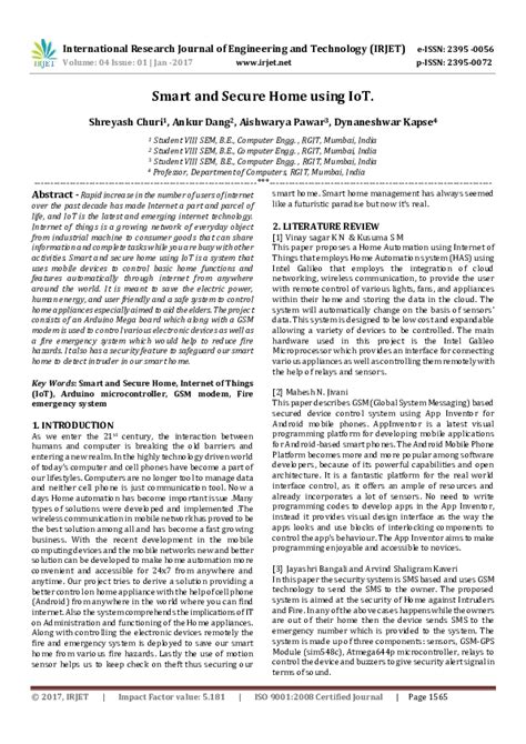 Pdf Irjet Smart And Secure Home Using Iot