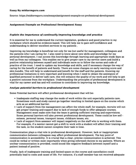 📌 Assignment Example On Professional Development Free Essay Term