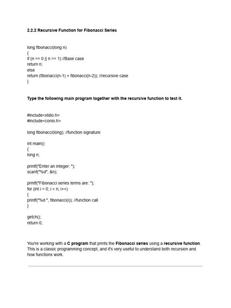 Recursive Function For Fibonacci Series Pdf Integer Computer Science Software Development