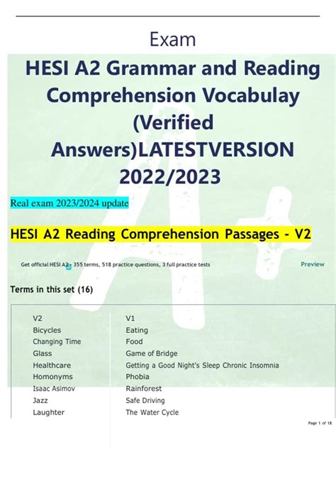 Hesi A2 Reading Comprehension Passages V2 Hsa Health Service Administration Stuvia Us