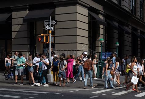 Crowded Street Corner In Soho Of New York City During Summer Editorial
