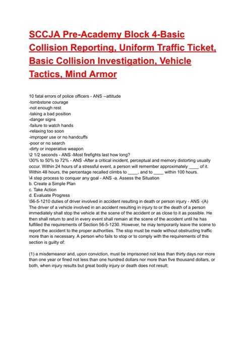 Sccja Pre Academy Block 4 Basic Collision Reporting Uniform Traffic Ticket Basic Collision