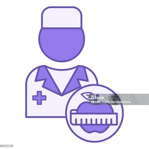 색깔의 영양사 아이콘입니다 벡터 일러스트 레이 션 병원 가운 사과 및 신체 측정 테이프의 의사 건강한 라이프스타일 영양 개념 건강관리와 의술에 대한 스톡 벡터 아트 및 기타