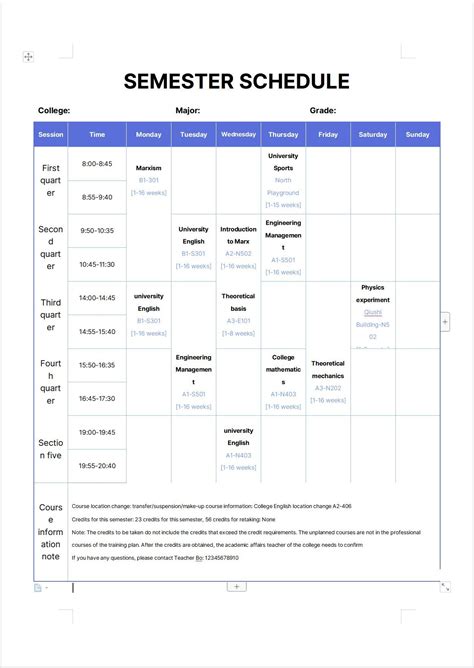 Free College Schedule Templates Adobe Express Worksheets Library