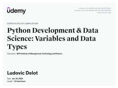 Earned Python Development And Data Science Course Ludovic Delot Bravo