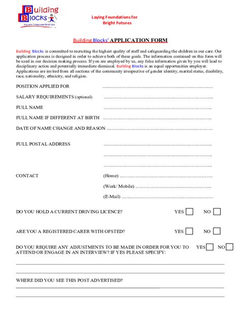 Fillable Online Building Blocks Application Form Fax Email Print
