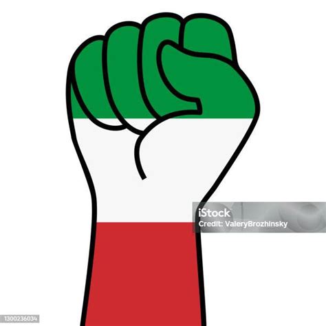 이탈리아 주먹 깃발을 올렸다 이탈리아의 손 주먹 모양 이탈리아 플래그 색상 애국 시위 반란군 항의 인권 자유를 위해 싸우는 벡터