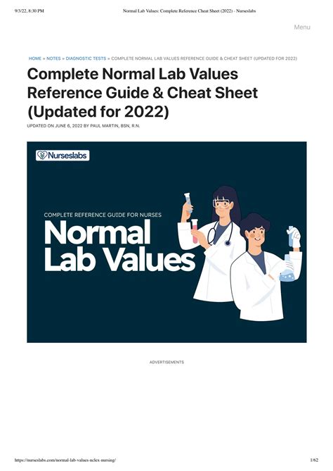 Solution Normal Lab Values Complete Reference Cheat Sheet 2022