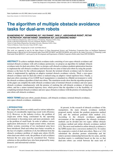 PDF The Algorithm Of Multiple Obstacle Avoidance Tasks For Dual Arm Robots
