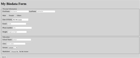 html projects for beginners biodata form w3hiring