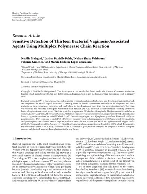 Pdf Sensitive Detection Of Thirteen Bacterial Vaginosis Associated Agents Using Multiplex