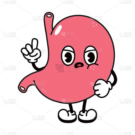 可爱的愤怒悲伤的胃角色。矢量手绘传统卡通复古，复古，可爱的角色插图图标。孤立的白色背景。愤怒的胃性格图片白色背景图片素材 花瓣网