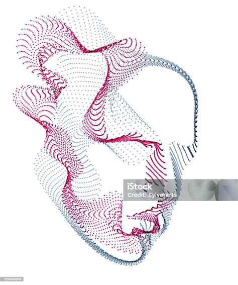 디지털 전자 시간의 정신 점선 입자 웨이브 라인 입자 흐름 기계의 기술 영혼으로 만든 인간의 머리의 인공 지능 벡터 그림 3차원 형태에 대한 스톡 벡터 아트 및 기타 이미지