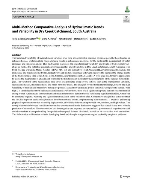 Pdf Multi Method Comparative Analysis Of Hydroclimatic Trends And Variability In Dry Creek
