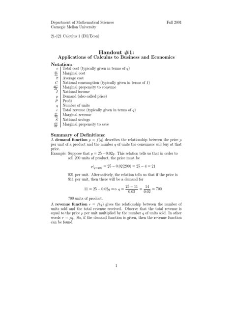 applications of calculus to business and economics demand average cost
