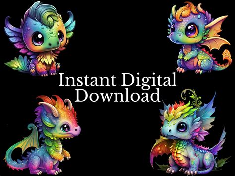Baby Rainbow Dragon Clipart Bundle Watercolor Art Fantasy Etsy