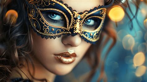 Beautiful Brunette In Carnival Mask Background Adult Beautiful