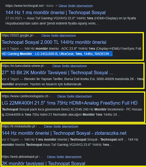 Google üzerinden Technopat ile ilgili bir şey aratınca farklı sitelerin