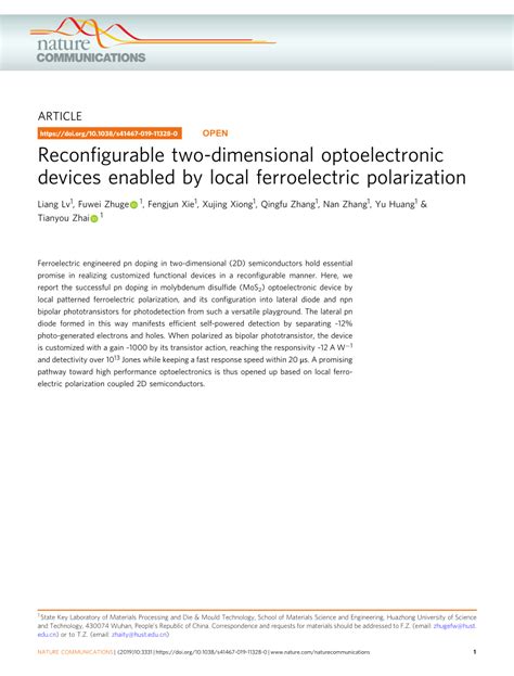 Pdf Reconfigurable Two Dimensional Optoelectronic Devices Enabled By